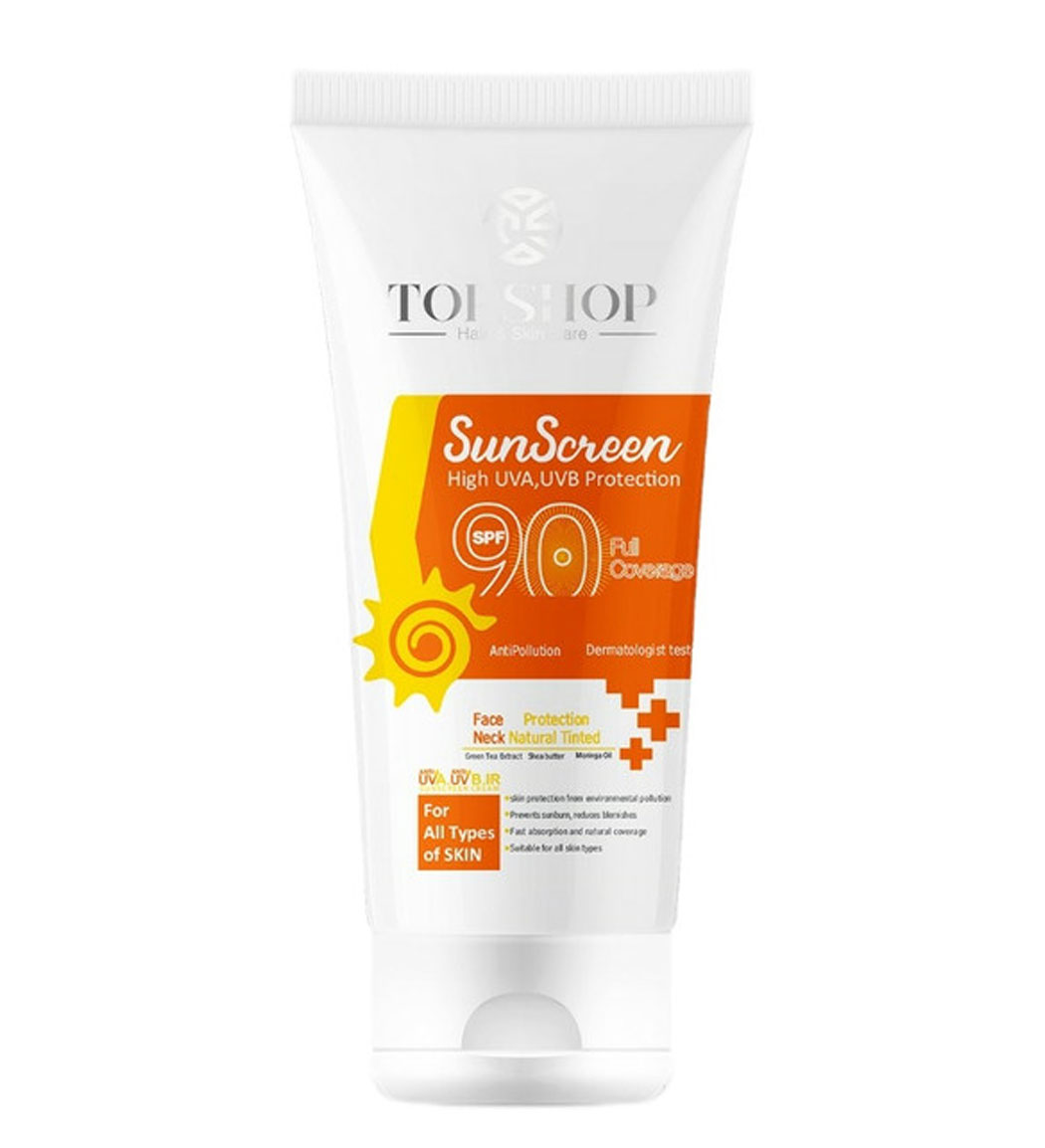 کرم ضد آفتاب بی رنگ تاپ شاپ با SPF90 مناسب انواع پوست حجم 50 میلی لیتر